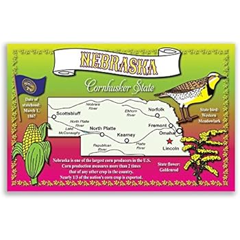 Amazon.com : NEBRASKA STATE MAP postcard set of 20 identical postcards ...