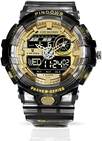 PINDOWS Men Watch for Men Digital Sports Watch, Outdoor Waterproof Military Digital Watch LED ...