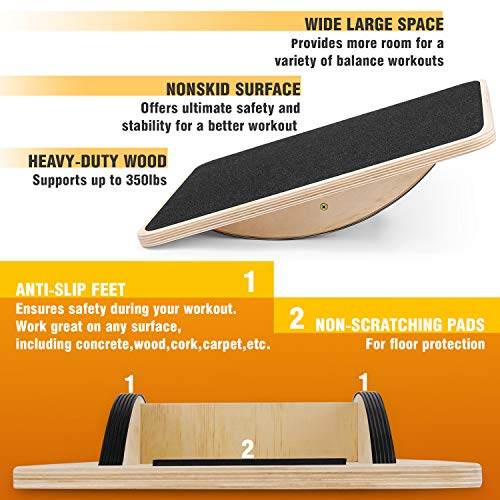 Yes4All Professional Rocker Wooden Balance Board | 17.5” Rocker Board ...