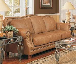 Amazon.com: AtHomeMart Caramel Color Leather Sofa Couch Chair with Nail ...