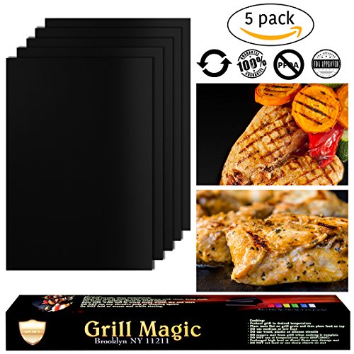 Grill Magic BBQ Grill Mat Set of 5-100% Nonstick Large Grilling Sheets ...