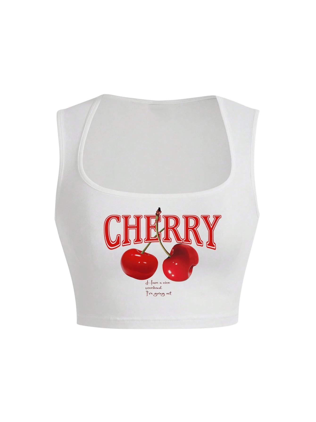 Floerns Women's Cherry Print Sleeveless Crop Tank Top Square Neck ...