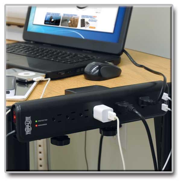 Tripp Lite TLP606DMUSB Surge Protector Strip Desk Mount 120V 6 Outlet ...