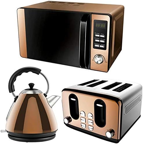 Rose Gold Copper Effect Microwave Pyramid Kettle 4 Slice Toaster Set ...
