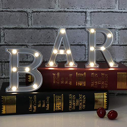 Decorative Illuminated BAR Marquee Word Sign (Silver Color 4.21" Tall ...