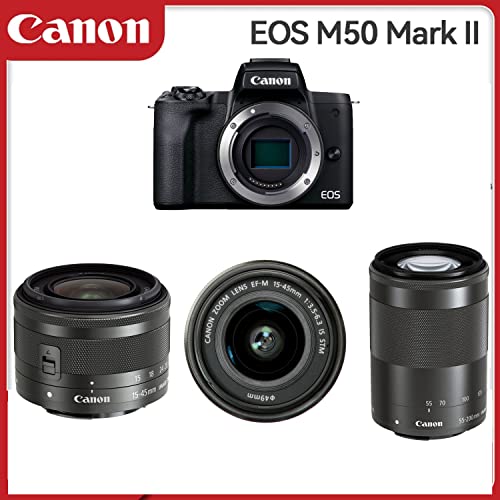 Canon EOS M50 Mark II Mirrorless Camera Bundle: Featuring 15-45mm & 55-200mm Is STM Lenses ...