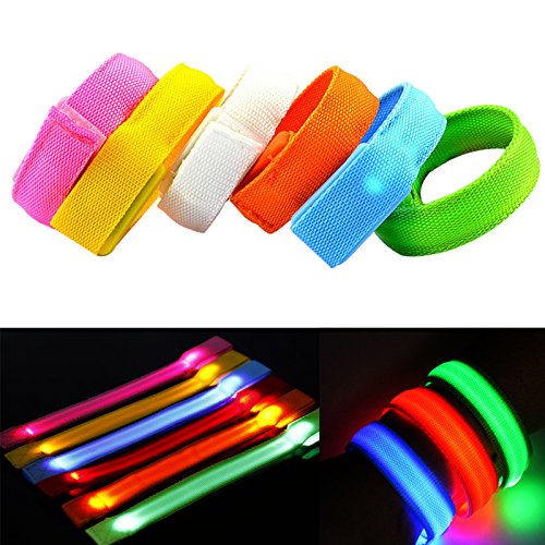 6x Multi Color Glowing Wrist Band Arm Nylon Bracelet Strap LED Light Up ...