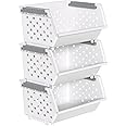 Amazon.com: Nicesh Plastic Stacking Bins, Stackable Storage Basket ...