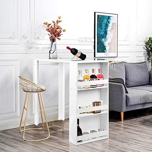 White High Bar Table, Dining Table with 3 Storage Shelves, Computer ...