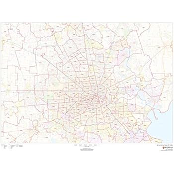 Amazon.com : Harris County, Texas Zip Codes - 48" x 36" Paper Wall Map ...