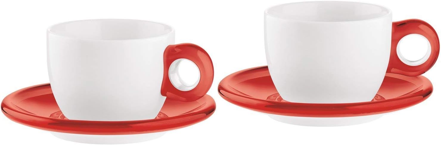Guzzini Gocce Cappuccino Cups and Saucers, Set of 2, Red: Amazon.co.uk ...