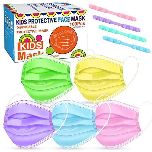Kids Disposable Face Masks 100 Pack, 3-Layer Safety Masks Colorful ...