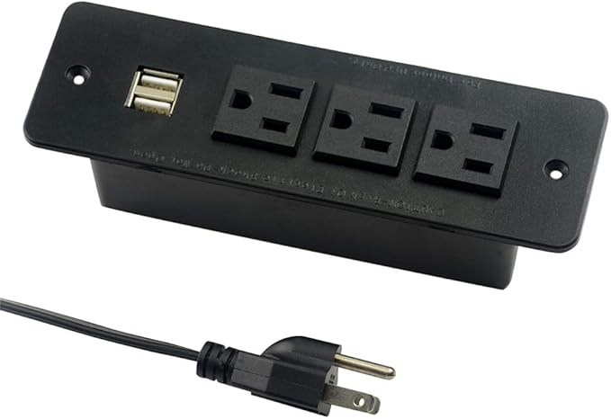 Power Bar with USB Recessed Mounted Power Strip 3 Power Outlets 2 USB ...