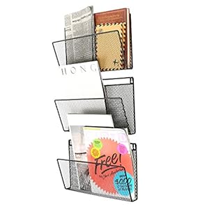 Amazon.com: Set of 3 Modern Black Metal Mesh Wall Mounted Magazine ...
