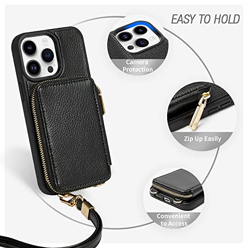 ZVE iPhone 13 Pro Crossbody Wallet Case, Zipper Phone Case with RFID Blocking Card Holder Wrist ...
