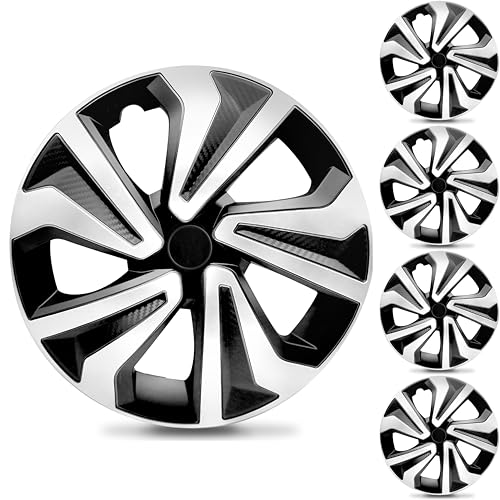 CROSS PIONEER Universal 16 inch Hubcaps Set of 4 Carbon Black & Silver ...