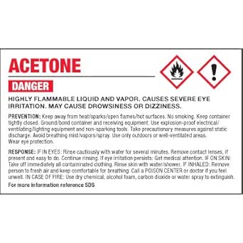 Amazon.com: Acetone GHS Label Pack of 5 Each: Industrial & Scientific