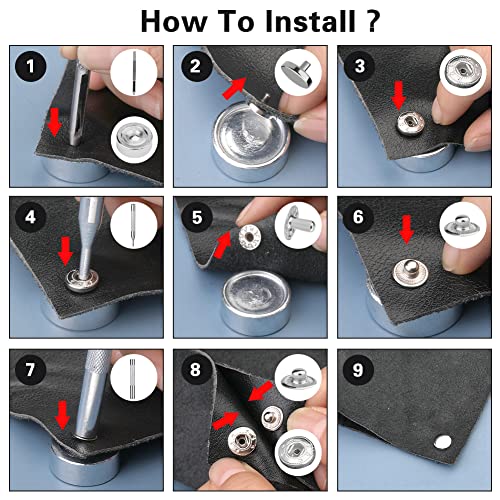 TLKKUE 120 Sets Leather Snap Fasteners Kit, Snap Buttons with Rubber ...