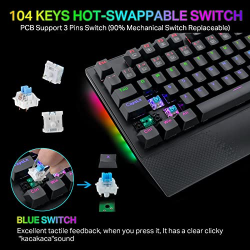 Mechanical Keyboard, E-YOOSO Mechanical Gaming Keyboard 104 Keys ...