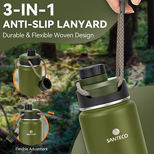 Insulated Water Bottles 24 oz, Santeco Stainless Steel Thermos with Lanyard & Wide Mouth Spout ...