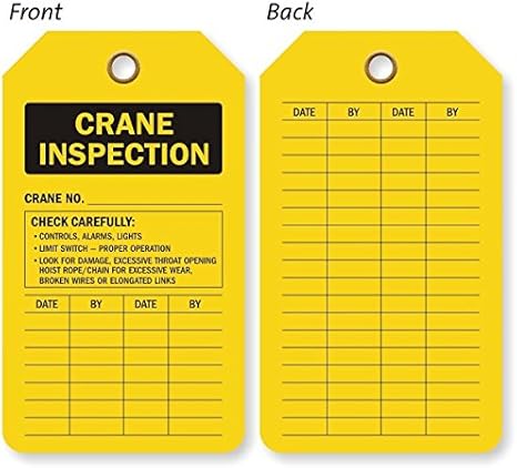 Amazon.com : SmartSign 2 Sided Crane Inspection Tag | 3.375" x 5.875 ...