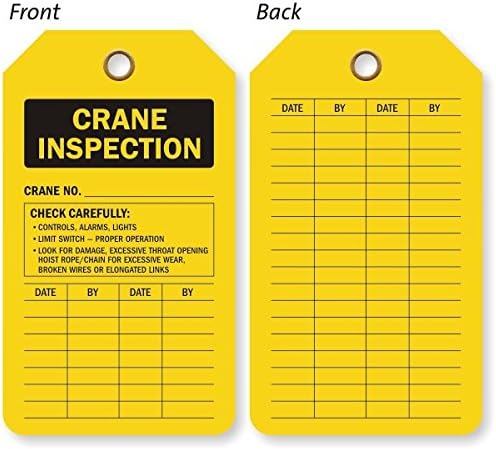 Amazon.com : SmartSign 2 Sided Crane Inspection Tag | 3.375" x 5.875 ...