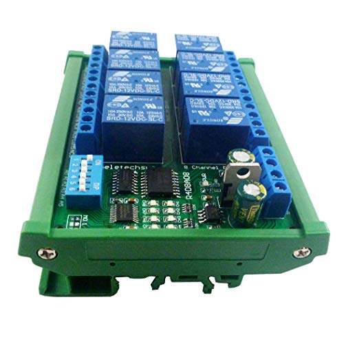 Eletechsup DC 12V 8 Ch RS485 Relay Board Modbus RTU UART Remote Control Switch DIN35 Rail Box ...