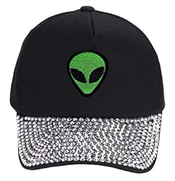 Alien Face Head Hat - Black Adjustable Rhinestone Cap at Amazon Women’s ...