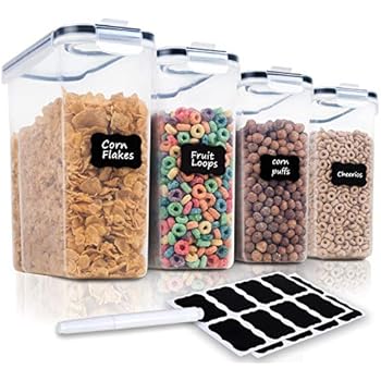 Amazon.com: Vremi Plastic Cereal Containers Storage Set with Lids - 2 ...