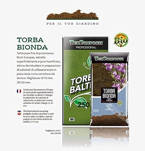 Terra terriccio Torba bionda baltica acida di sfagno BIO 20 Litri ...