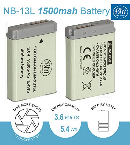 BM Premium 2-Pack of NB-13L Batteries and Charger Kit for Canon PowerShot SX740 HS, G1 X Mark ...