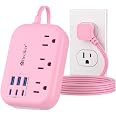 Amazon.com: 6 USB(3 USB C) Pink Power Strip- 5Ft Pink Extension Cord ...