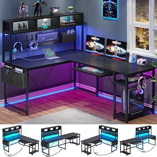 SEDETA L Shaped Gaming Desk, Reversible Computer Desk with Power Outlet ...