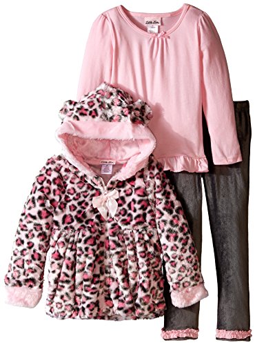Little Lass Little Girls' 3 Piece Faux Fur Jacket Set Cheetah - Want It All