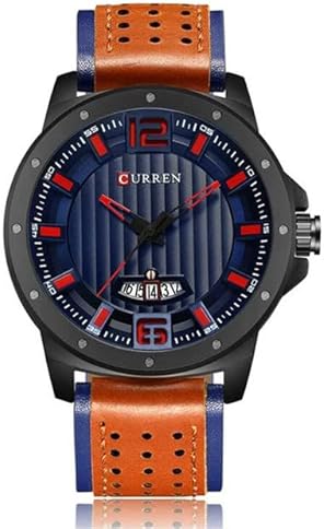 سعر Men's analog watch gun metal steel case blue dial calendar window ...