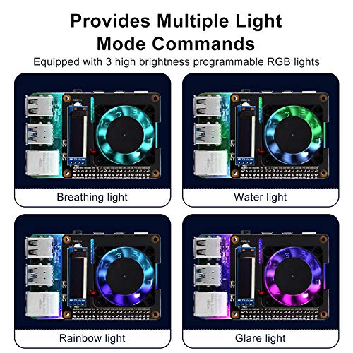 Raspberry Pi 4B Cooling Fan Raspberry Pi Cooler, Raspberry Pi RGB Cooling Hat RPI GPIO with ...