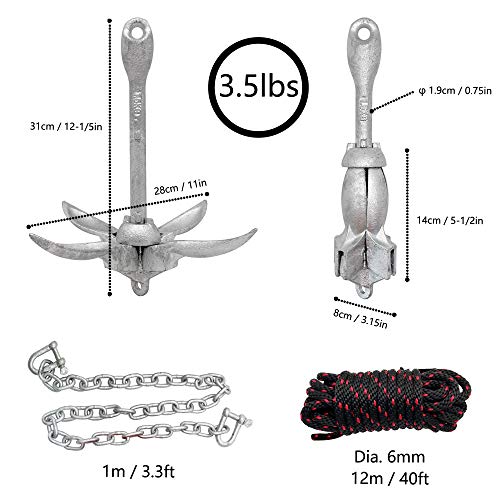 Codinter Kayak Anchor, Grapnel Anchor Kit 3.5 lbs. with Chain ...