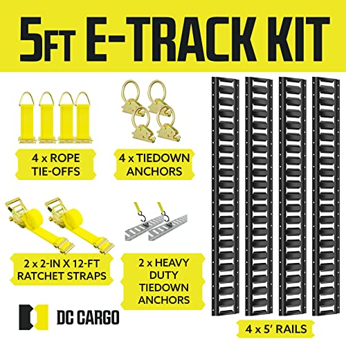 DC Cargo E Track Tie-Down Kit - 16 Pieces: 5 ft Black E-Track Rails & E ...