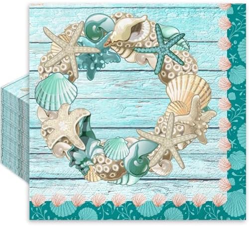 JarThenaAMCS 80Pcs Coastal Wreath Paper Napkins Vintage Sea Disposable ...