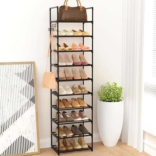 Beauenty 10-Tier Narrow Tall Shoe Rack - Vertical Shoe and Boots ...