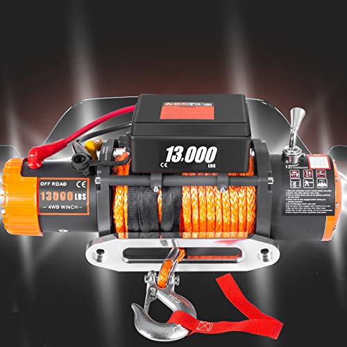 VEVOR Kit 13000LBS 12V Electric Winch with 26m/85FT Synthetic Rope, Black Wireless Remote ...