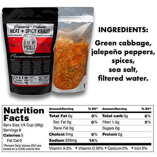 Olive My Pickle Fermented & Probiotic Sauerkraut for Gut Health- 16 OZ (1 Pack) Heat + Spicy ...