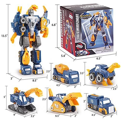 Dinosaur Construction Trucks Vehicle Toy Rescue Bot Magnetic Set, Transform to Big Robot 5-in-1 ...