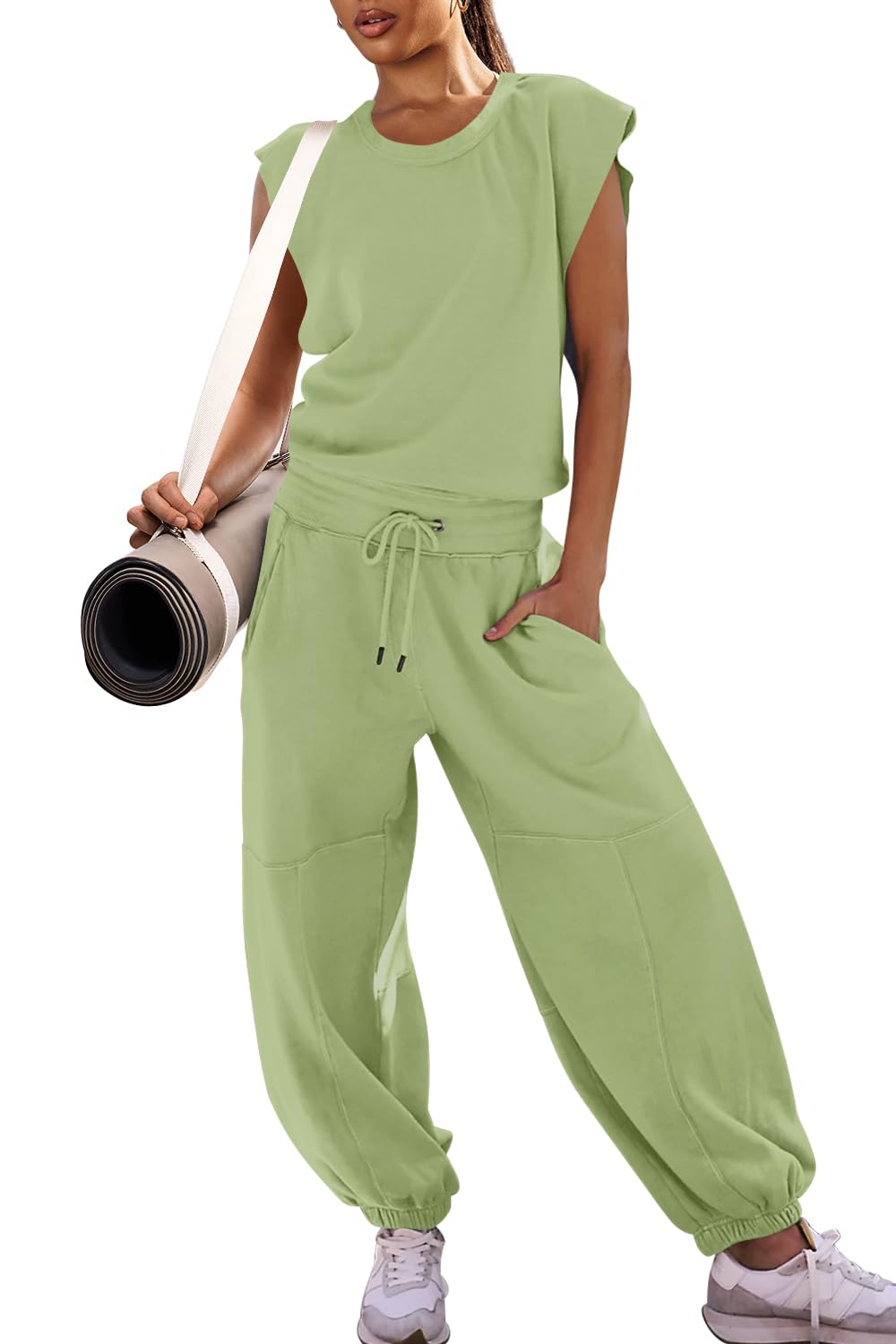 LAMISSCHE Womens Oversized Wide Leg Jumpsuit with Pockets Elastic Waist ...