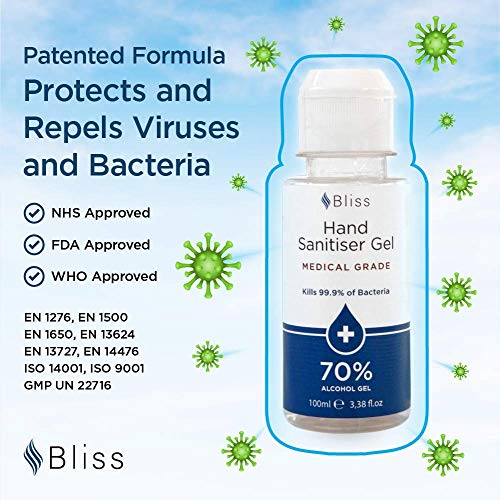 Bliss Hand Sanitiser Gel 100ml (10 Pack) - Moisturising Formula with 70 ...