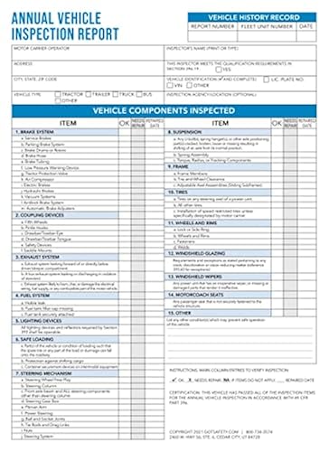 GotSafety's Annual Vehicle Inspection Report Forms - 3-Ply Carbonless ...