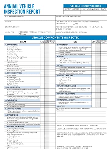 GotSafety's Annual Vehicle Inspection Report Forms - 3-Ply Carbonless ...