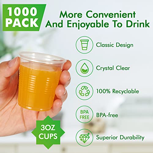 Turbo Bee 1000 Pack 3oz Disposable Plastic Cups,Disposable Mouthwash Cups,3 Ounce Small Clear ...