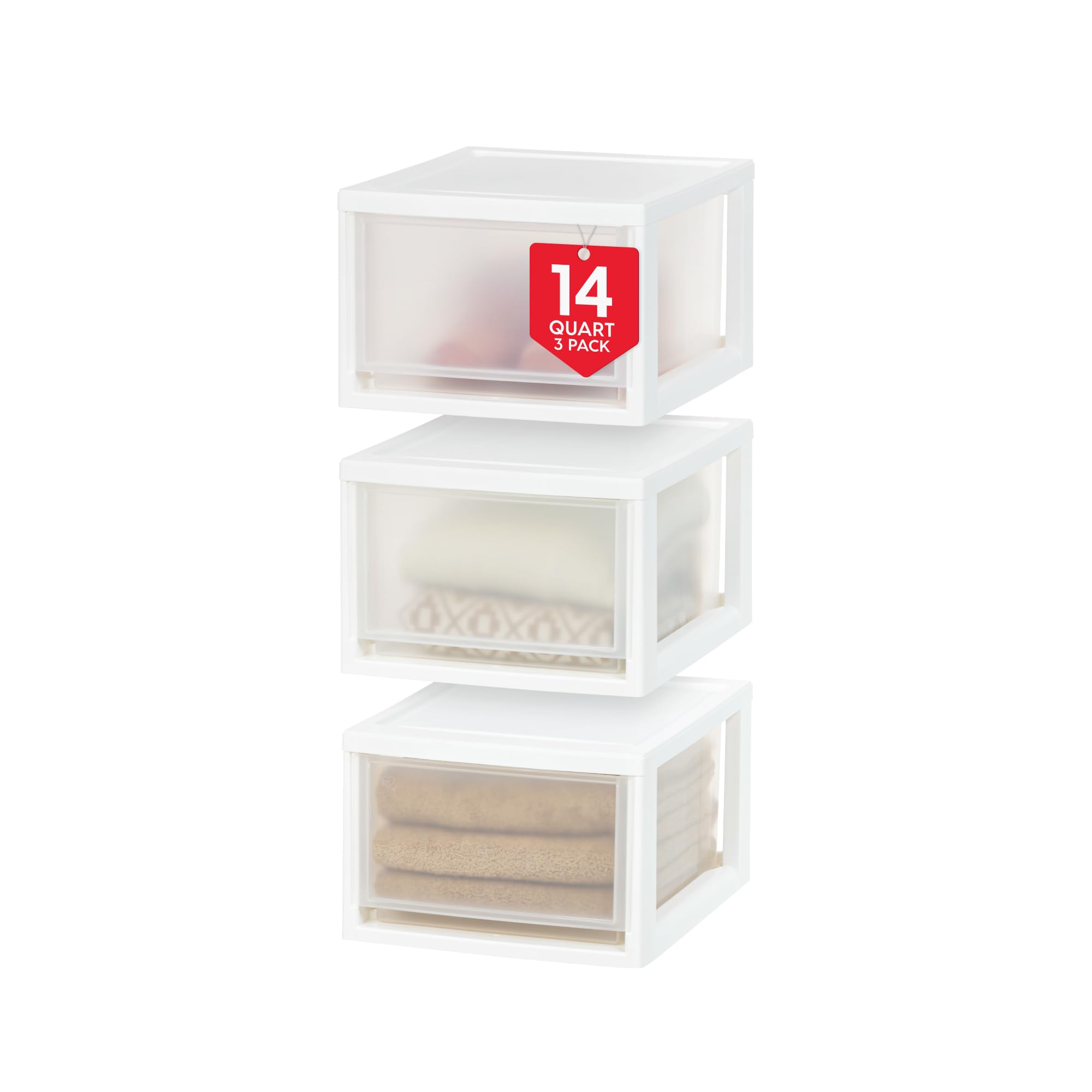 IRIS USA 14.5 Qt. Plastic Drawer Storage Organizer Stacking Drawers, 3 ...