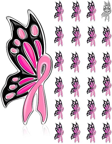 WILLBOND Breast Cancer Pins Bulk Pink Ribbon Butterfly Enamel Lapel ...